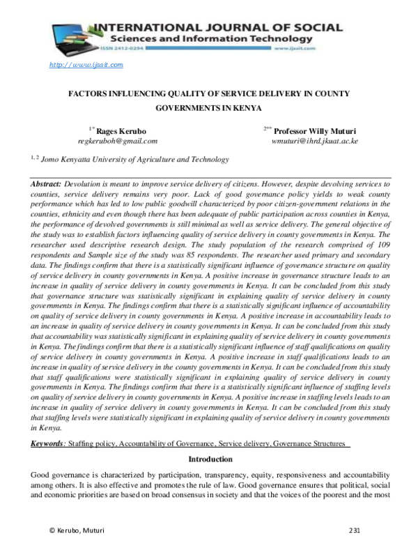 (PDF) Factors Influencing Quality of Service Delivery in County ...