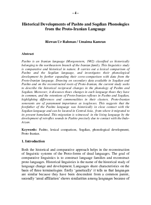 (PDF) Historical Developments of Pashto and Sogdian Phonologies from ...