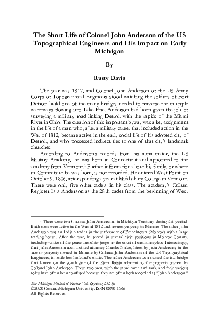 (PDF) The Short Life of Colonel John Anderson of the US Topographical ...