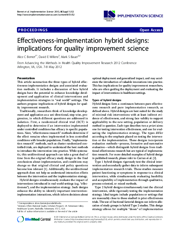 (PDF) Effectiveness-implementation hybrid designs: implications for ...