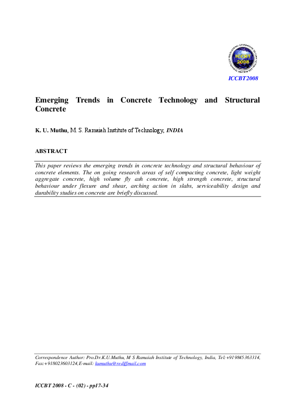 (PDF) Emerging Trends in Concrete Technology and Structural Concrete