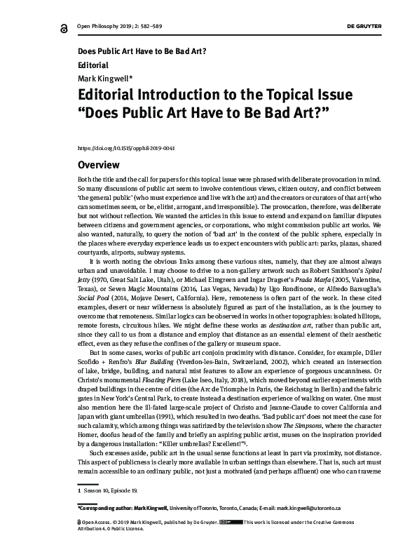 (PDF) Editorial Introduction to the Topical Issue “Does Public Art Have ...