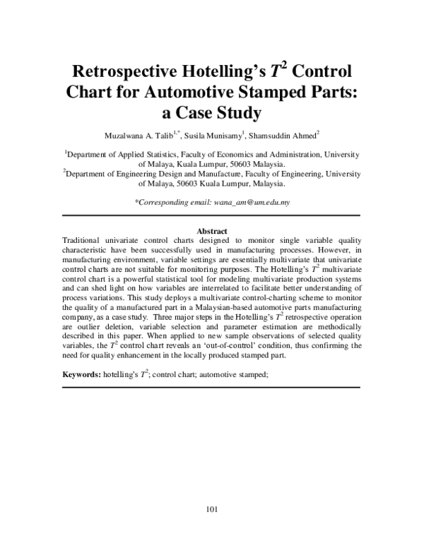 (PDF) Retrospective Hotelling’s T2 Control Chart for Automotive Stamped Parts: A Case Study