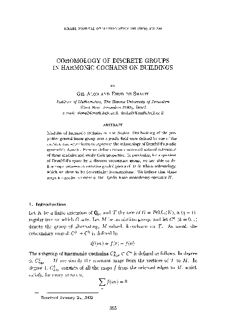 (PDF) Cohomology of discrete groups in harmonic cochains on buildings