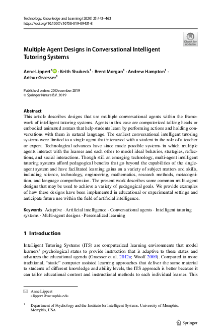 (PDF) Multiple Agent Designs in Conversational Intelligent Tutoring Systems