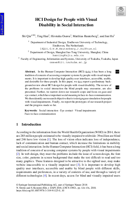 (PDF) HCI Design for People with Visual Disability in Social Interaction