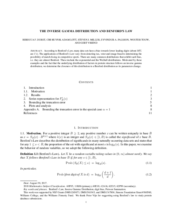 (PDF) The Inverse Gamma Distribution and Benford