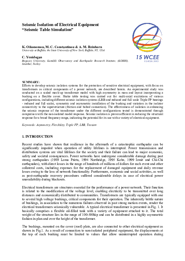 (PDF) Seismic Isolation of Electrical Equipment “Seismic Table Simulation”