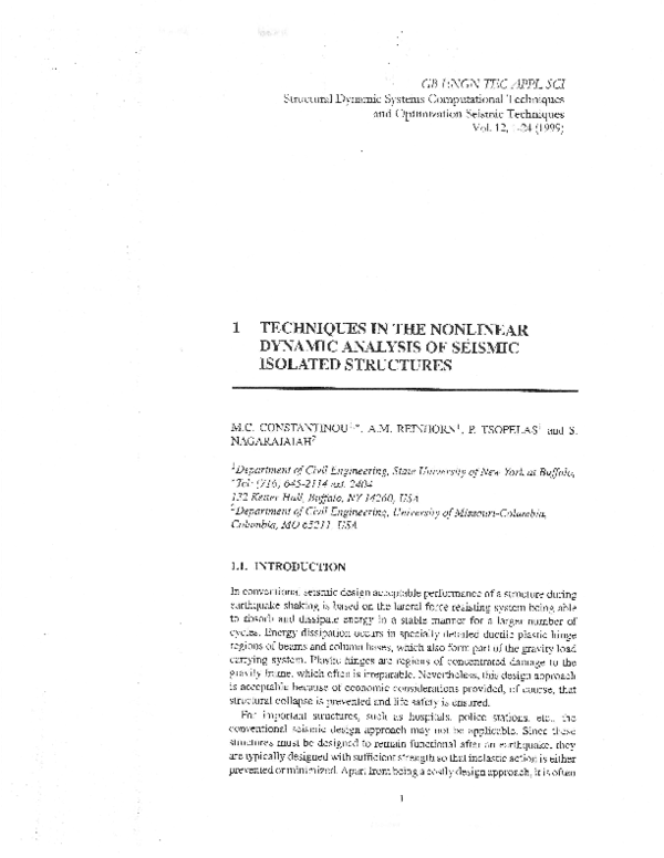 Pdf Techniques In The Nonlinear Dynamic Analysis Of Seismic Isolated Structures