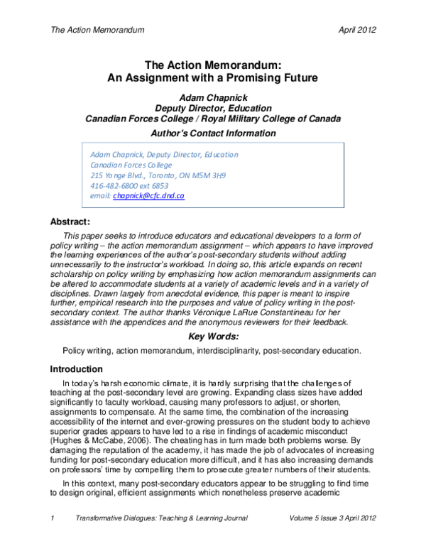 (PDF) The Action Memorandum: An Assignment with a Promising Future