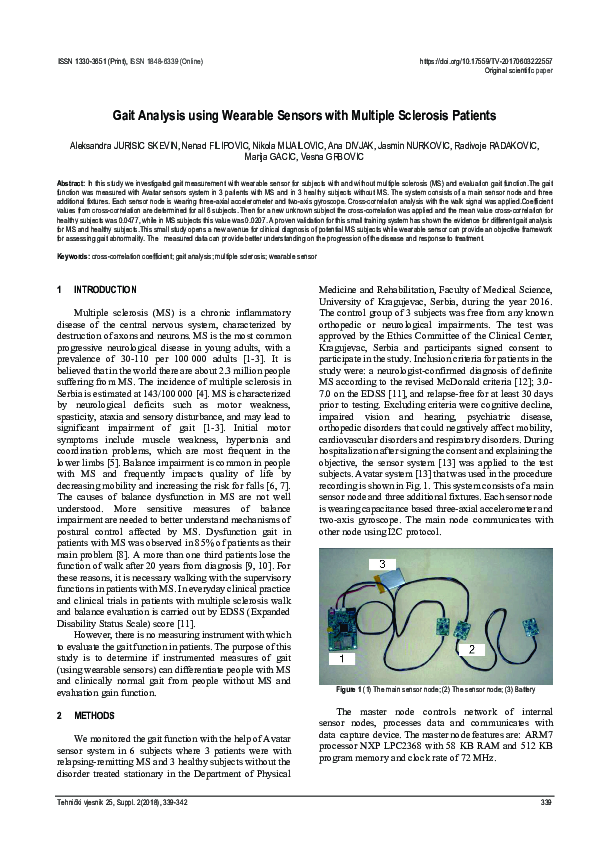 (PDF) Gait Analysis using Wearable Sensors with Multiple Sclerosis Patients