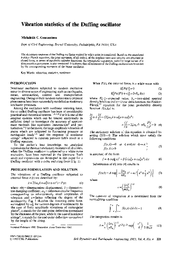 (PDF) Vibration statistics of the Duffing oscillator