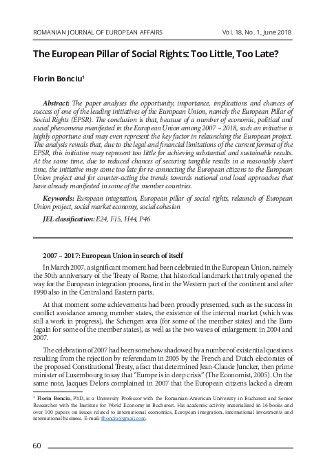 (PDF) The European Pillar of Social Rights: Too Little, Too Late?