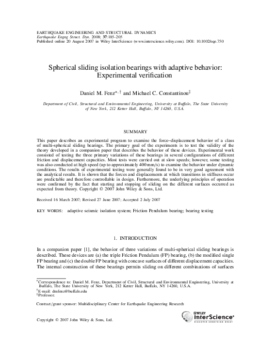 (PDF) Spherical sliding isolation bearings with adaptive behavior: Theory