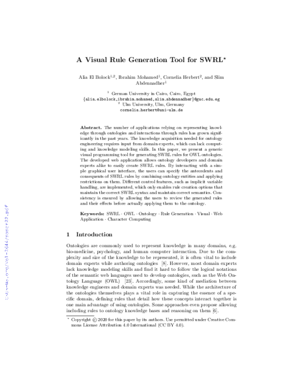 (PDF) A Visual Rule Generation Tool for SWRL