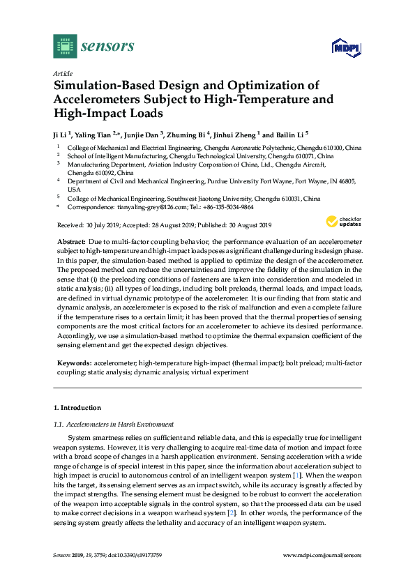 (PDF) Simulation-Based Design and Optimization of Accelerometers Subject to High-Temperature and ...