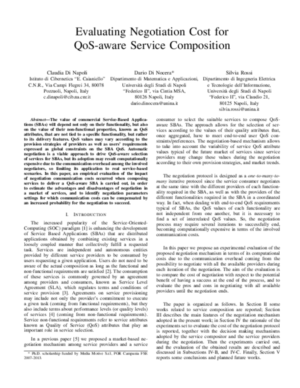 (PDF) Evaluating Negotiation Cost for QoS-aware Service Composition
