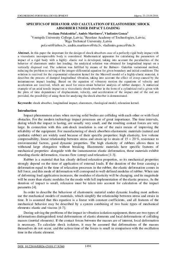 (PDF) Specifics of behavior and calculation of elastomeric shock ...