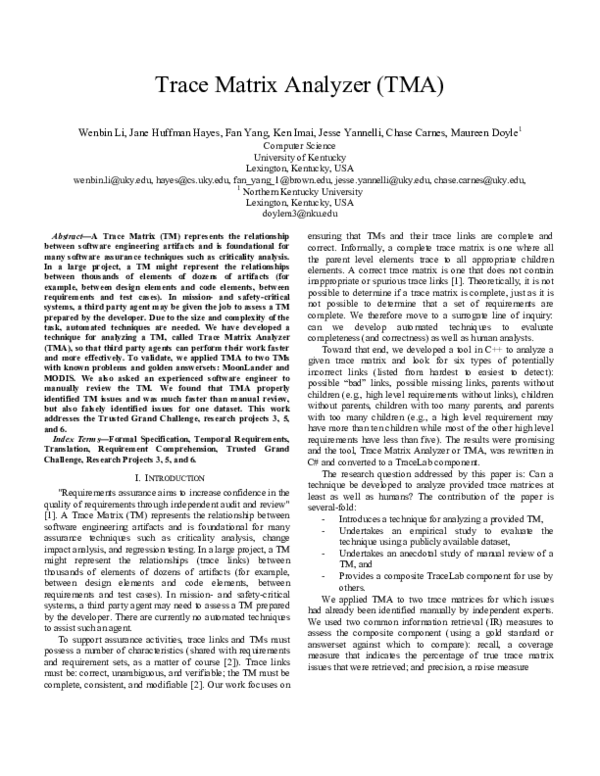 (PDF) Trace Matrix Analyzer (TMA)