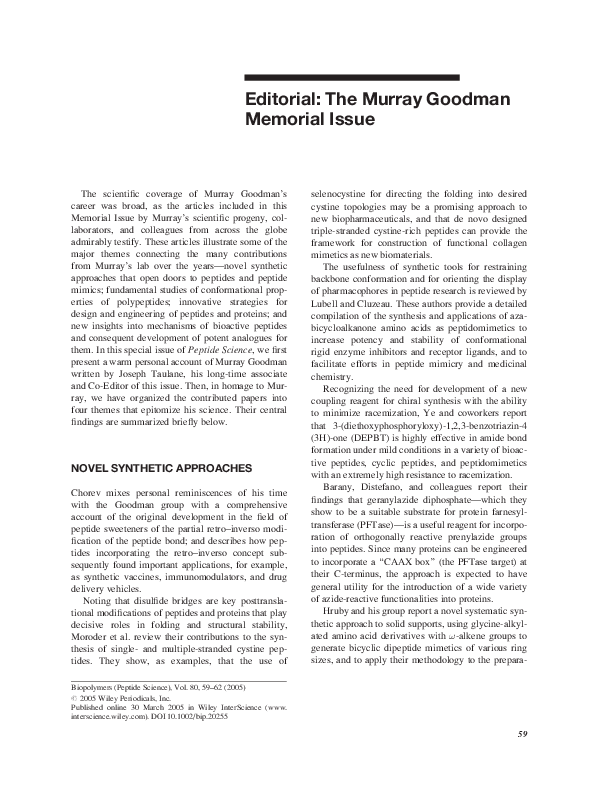 (PDF) Editorial: The Murray Goodman memorial issue