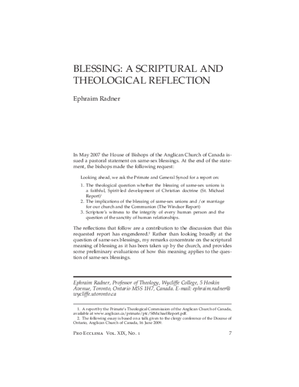 (PDF) Blessing: A Scriptural and Theological Reflection