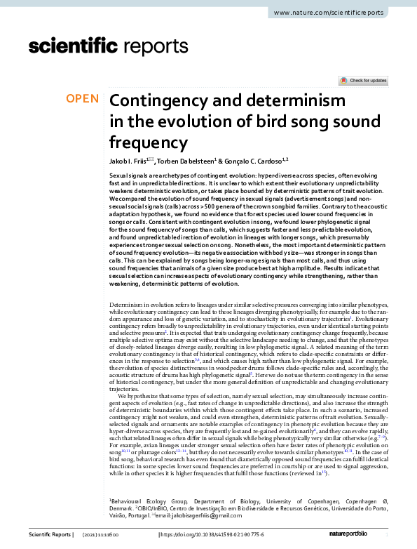 (PDF) Contingency and determinism in the evolution of bird song sound frequency