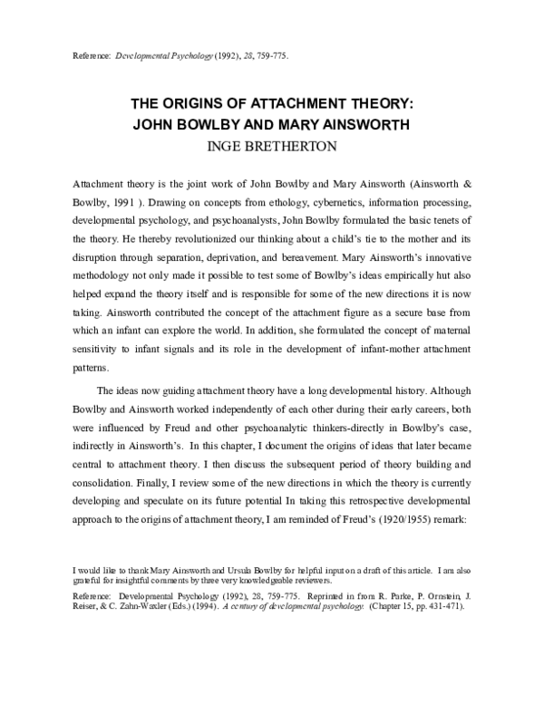 (PDF) The origins of attachment theory: John Bowlby and Mary Ainsworth