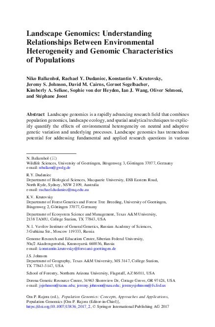 (PDF) Landscape Genomics: Understanding Relationships Between ...