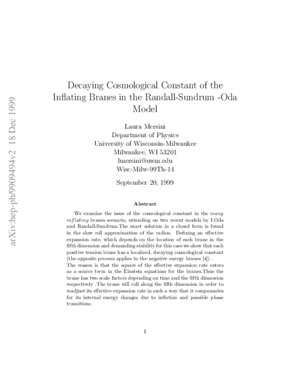 (PDF) Cosmological Constant of the Inflating Branes in the Randall ...
