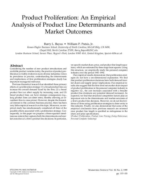 (PDF) Product Proliferation: An Empirical Analysis of Product Line ...