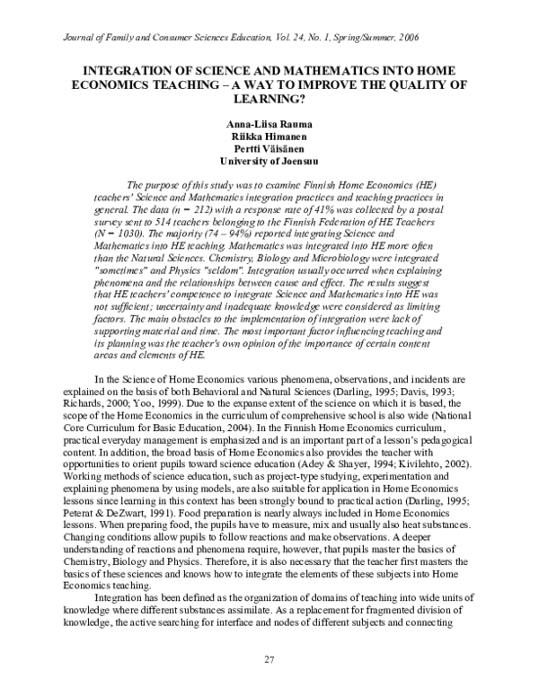 (PDF) Integration of Science and Mathematics Into Home Economics ...