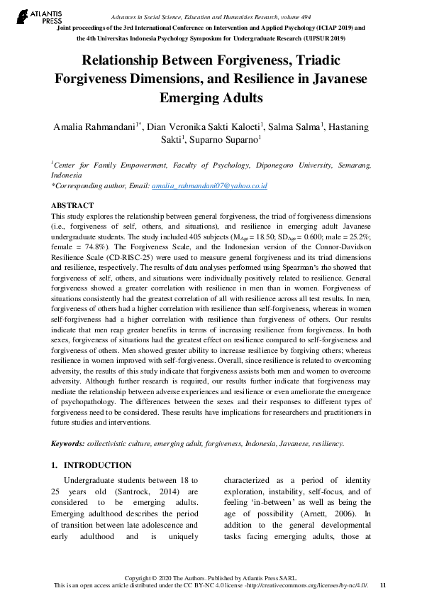(PDF) Relationship Between Forgiveness, Triadic Forgiveness Dimensions ... (PDF) Relationship Between Forgiveness, Triadic Forgiveness Dimensions ...