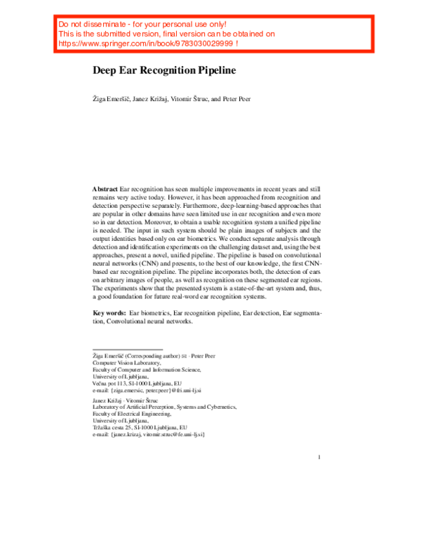 (PDF) Deep Ear Recognition Pipeline