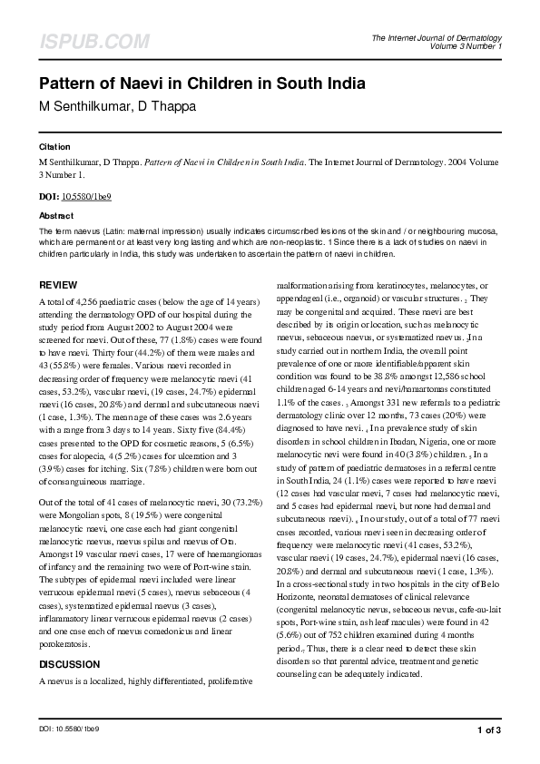 (PDF) Pattern of Naevi in Children in South India | Devinder Thappa ...