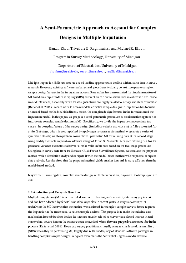 (PDF) A Semi-Parametric Approach to Account for Complex Designs in Multiple Imputation