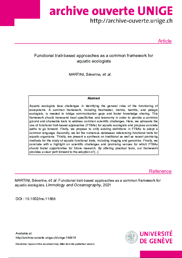 Pdf Functional Trait‐based Approaches As A Common Framework For