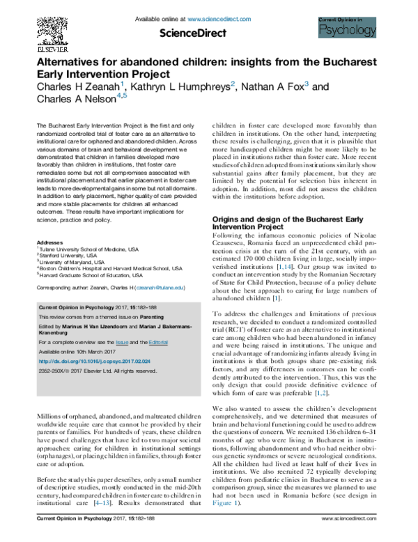 (PDF) Alternatives for Abandoned Children: Insights from the Bucharest ...