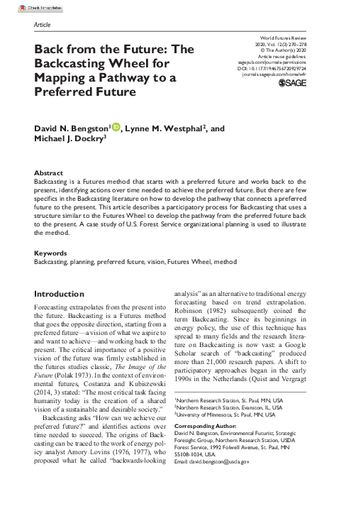 (PDF) Back from the Future: The Backcasting Wheel for Mapping a Pathway ...