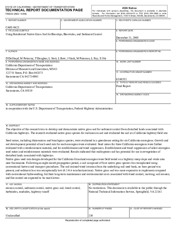 (PDF) Using Reinforced Native Grass Sod for Biostrips, Bioswales, and ...