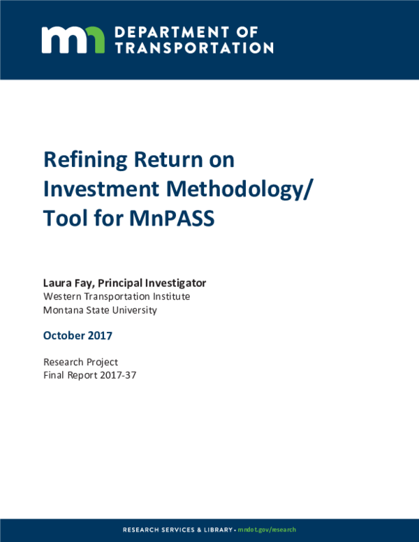 (PDF) Refining Return on Investment Methodology/Tool for MnPASS ...