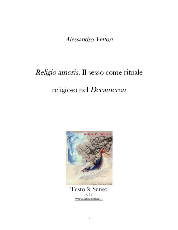 (PDF) Religio amoris. Il sesso come rituale religioso nel Decameron
