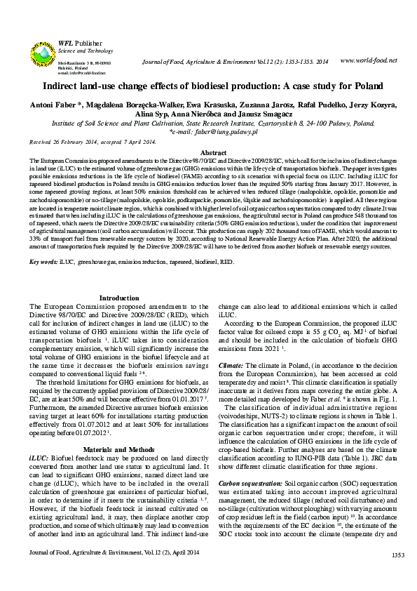 (PDF) Indirect land-use change effects of biodiesel production: A case ...