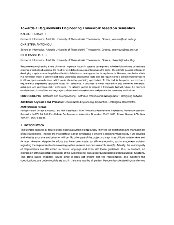 (PDF) Towards a Requirements Engineering Framework based on Semantics