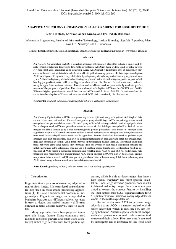Pdf Adaptive Ant Colony Optimization Based Gradient For Edge Detection