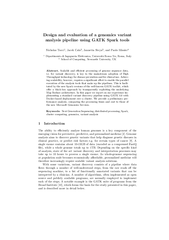 Pdf Design And Evaluation Of A Genomics Variant Analysis Pipeline