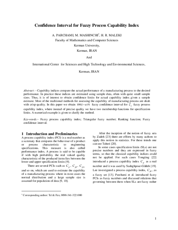 (PDF) Fuzzy Confidence Intervals for Process Capability
