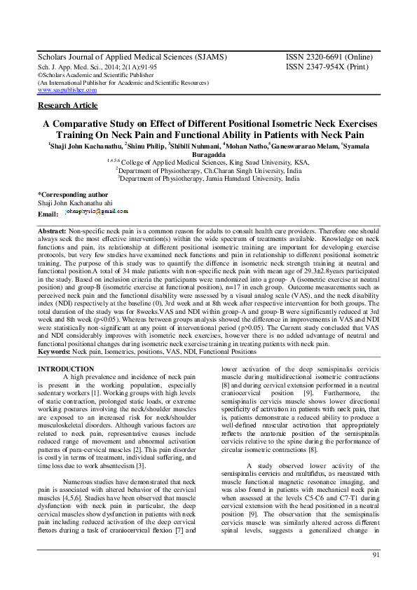 (PDF) A Comparative Study on Effect of Different Positional Isometric ...