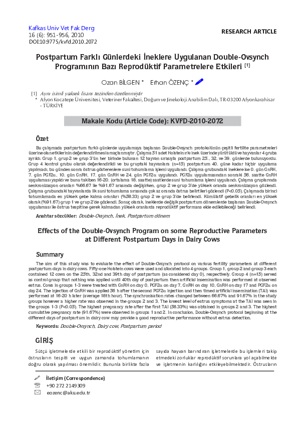 (PDF) Effects of the Double-Ovsynch program on some reproductive ...