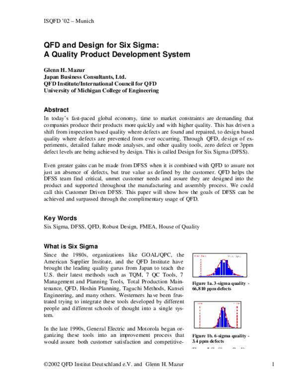 (PDF) QFD and Design for Six Sigma: A Quality Product Development System