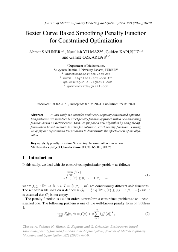Pdf Bezier Curve Based Smoothing Penalty Function For Constrained Optimization